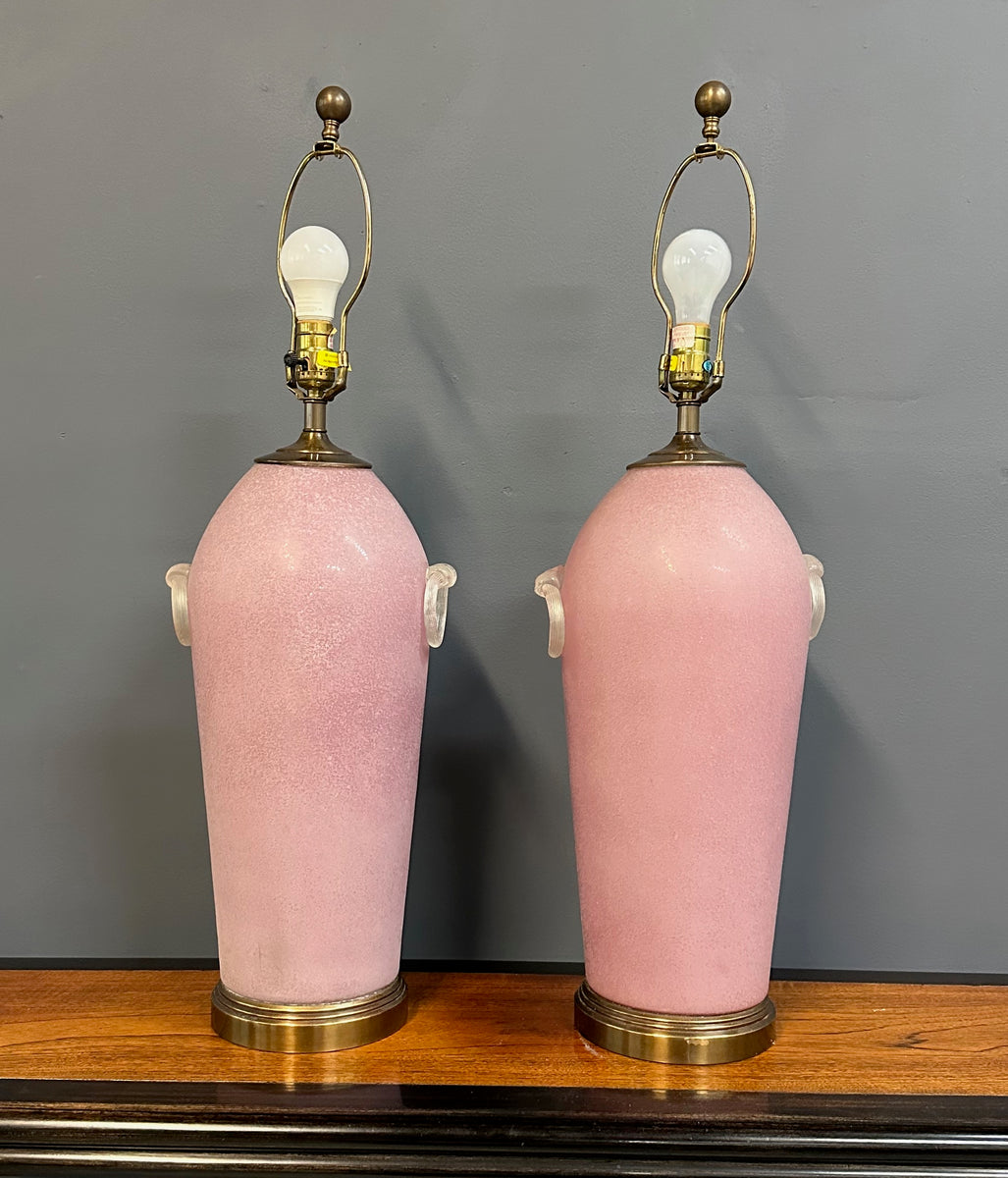 Pair of Hollywood Regency Pink Acid Etched Glass Urn Lamps by Chapman ...